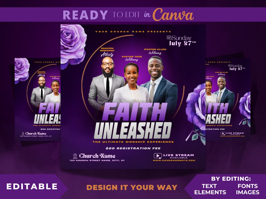 Editable Flyer Template, Faith Unleashed Church Flyer, Church ...