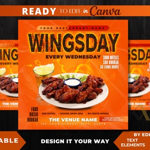 Editable Flyer Template, Wings on Wednesdays, Bar and Grill, Lounge ...