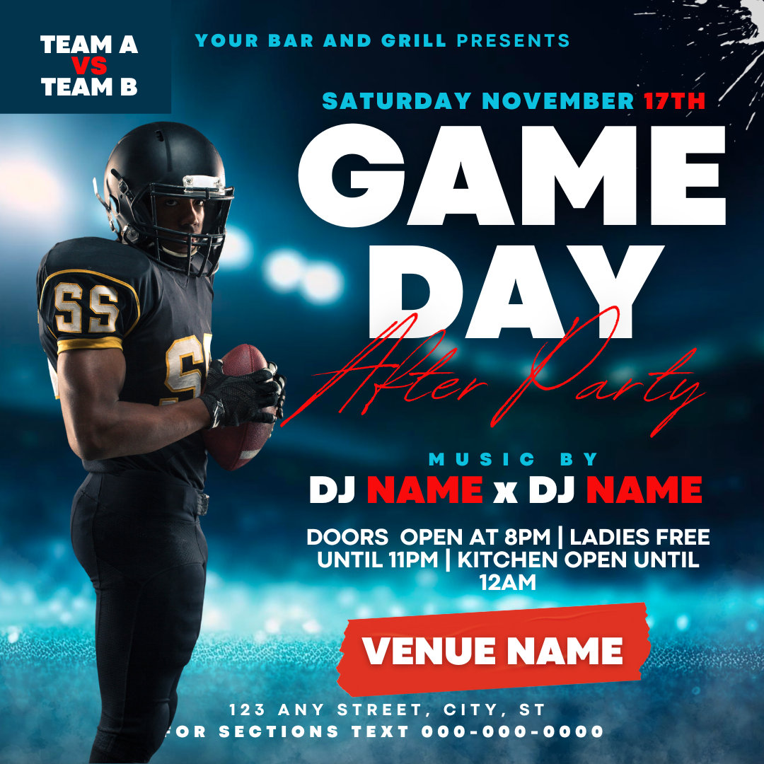 Editable Flyer Template, Football Club Flyer, Football After Party, Bar ...