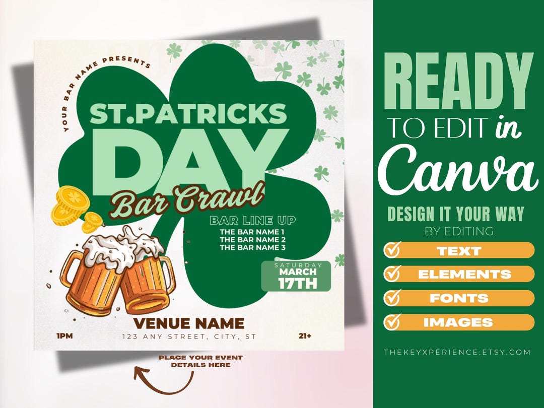 Editable Flyer Template, Bar Crawl Flyer, St.patricks Day Party Flyer ...