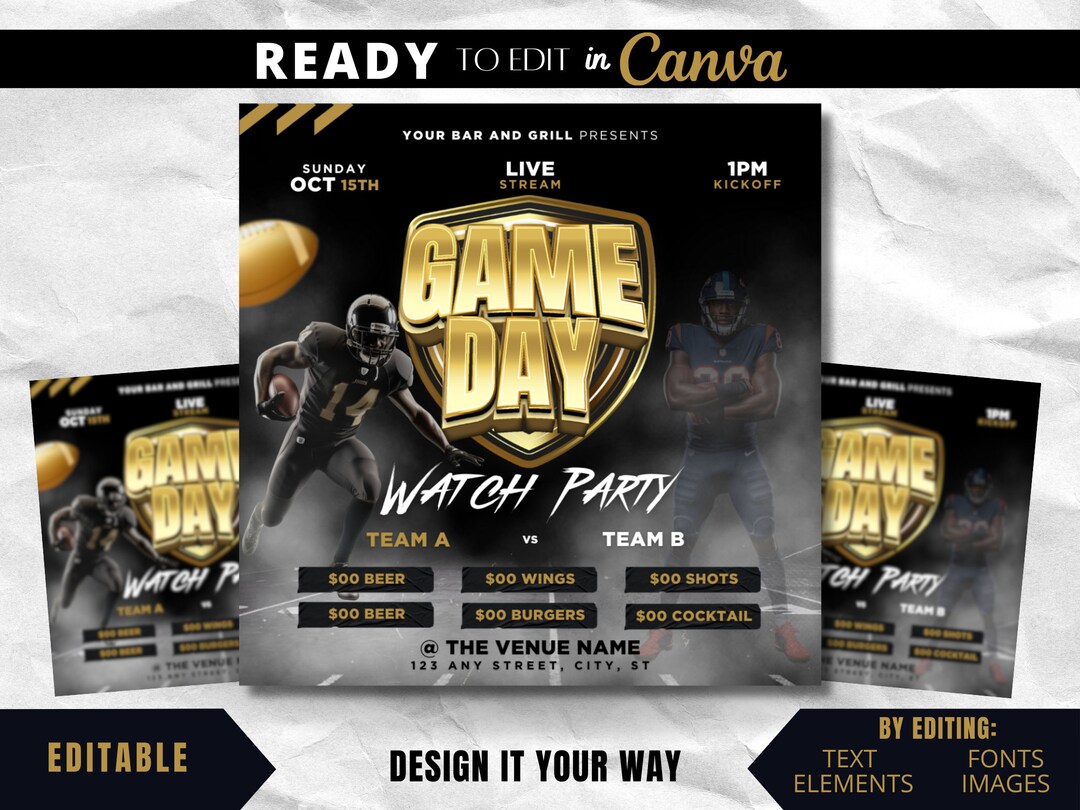 Editable Flyer Template, Game Night, Thursday Night, Sunday Football ...