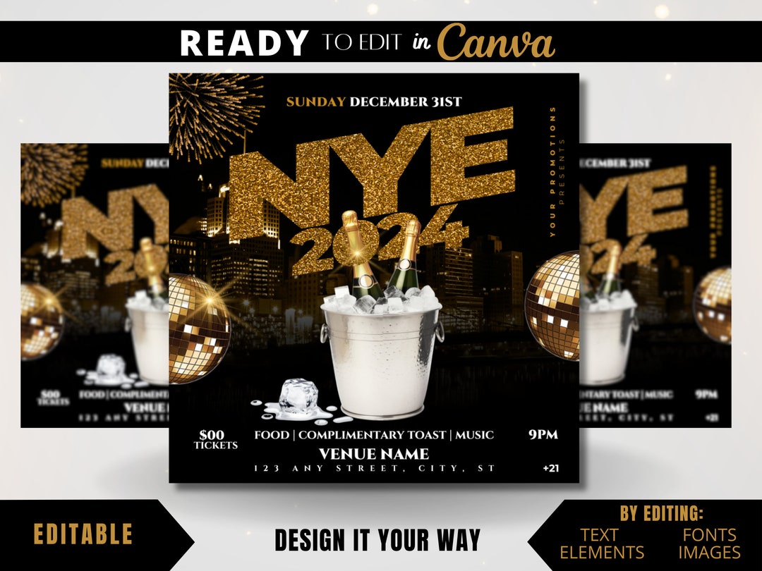 Editable Flyer Template, New Year's Eve Party, Club Flyer, NYE Event ...