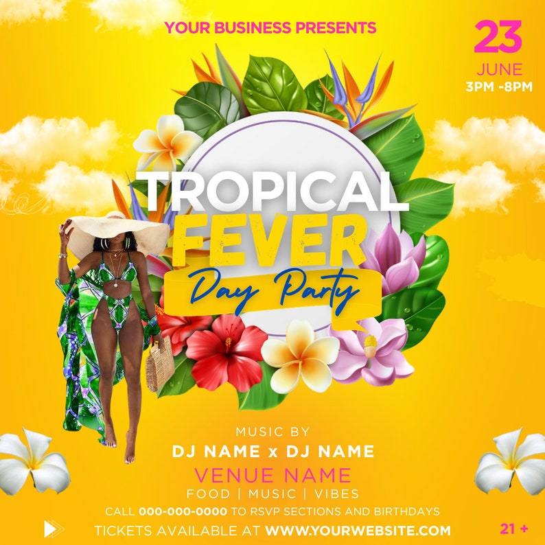 Editable Flyer Template, Tropical Fever Day Party Flyer, Party Flyer ...