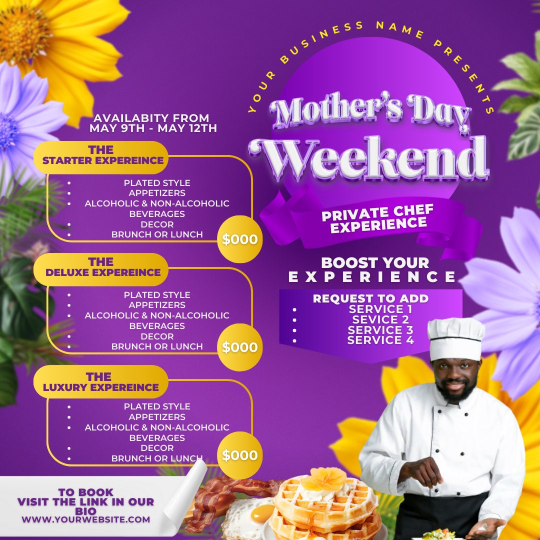 Editable Flyer Template, Chef Flyer, Private Chef, Chef Marketing, Chef ...