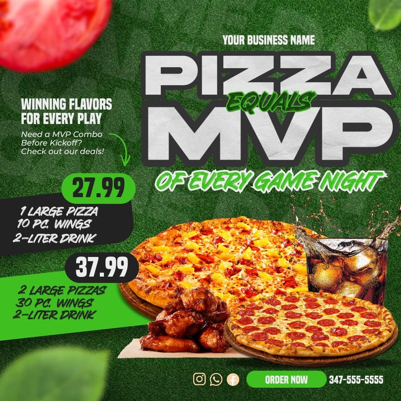 Editable Flyer Template, Restaurant Promo Flyer, Football Specials ...