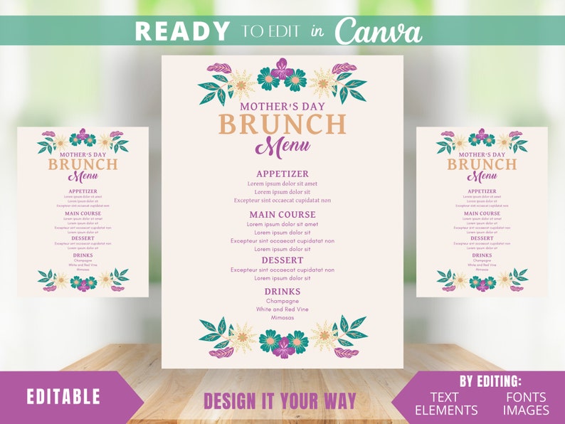 Editable Menu Template Printable Menu Template Brunch Menu - Etsy