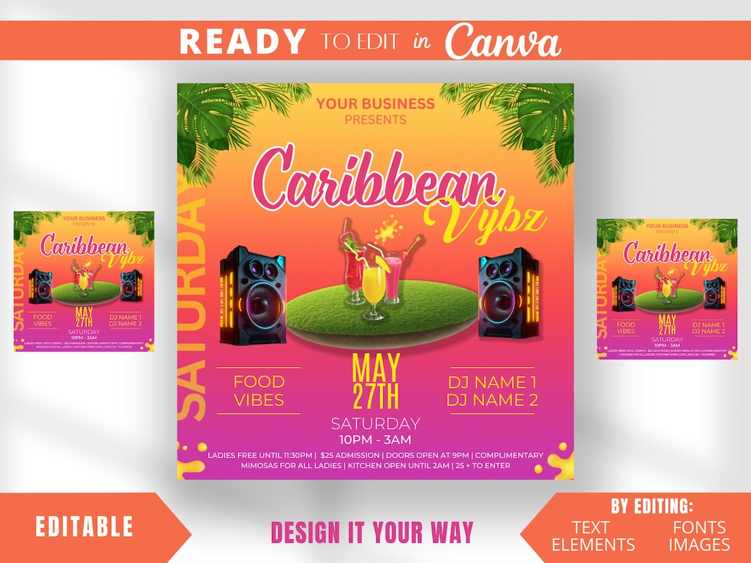 Editable Flyer Template, Bar and Grill Template, Caribbean Carnival ...