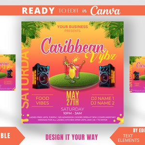 Editable Flyer Template, Bar and Grill Template, Caribbean Carnival ...