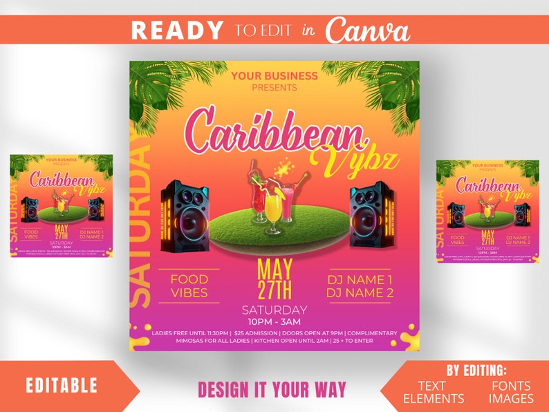 Editable Flyer Template Bar and Grill Template Caribbean - Etsy