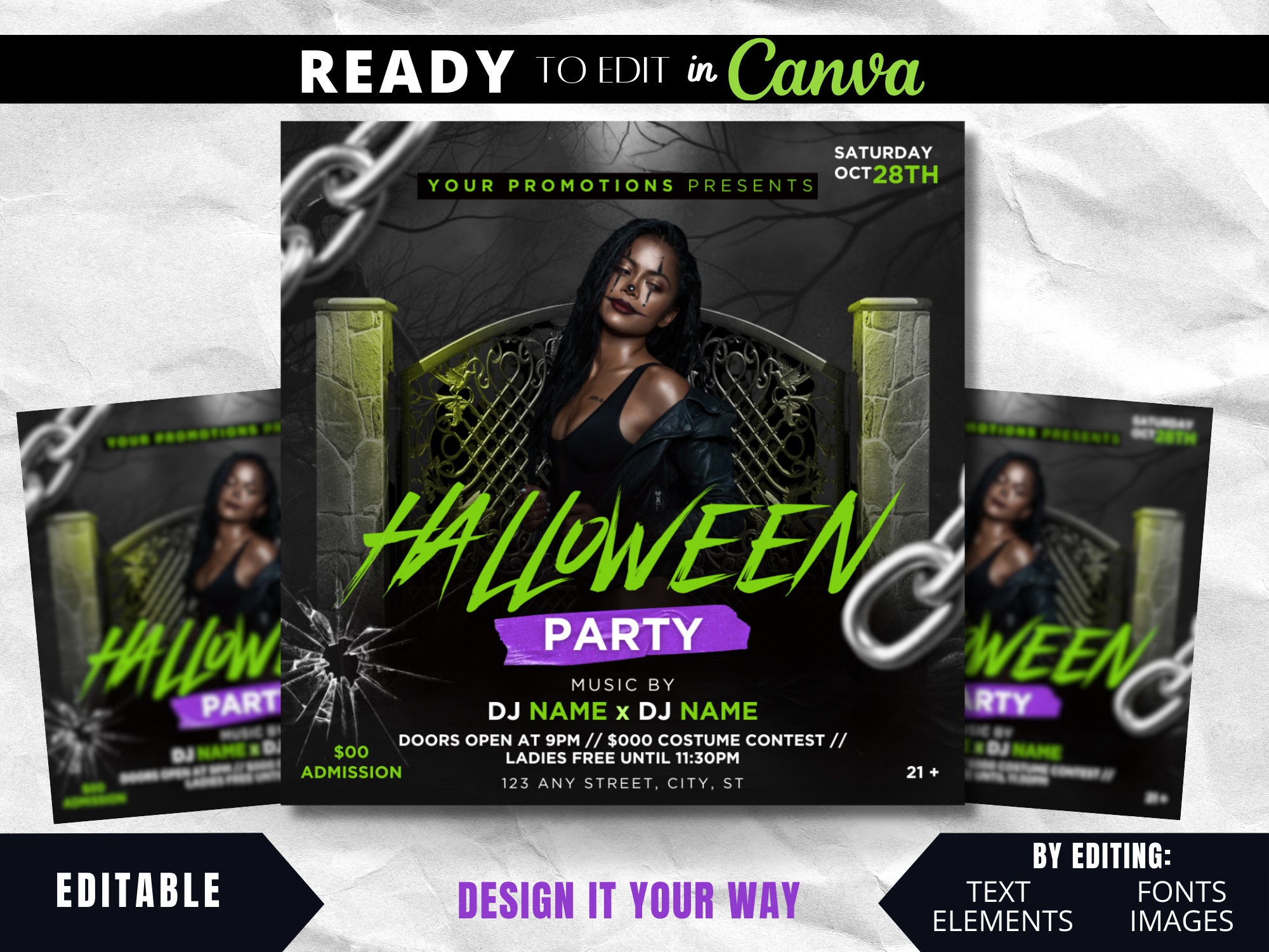Editable Flyer Template, Halloween Party Flyer, Costume Party Animated ...