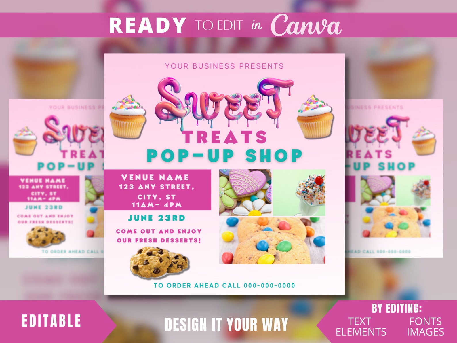 Editable Flyer Template, Sweet Treats Pop up Shop, Sweets Shop 3D ...