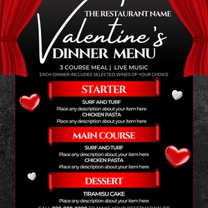 Editable Menu Template, Valentine's Day Dinner Menu, Pre-fixe Dinner ...