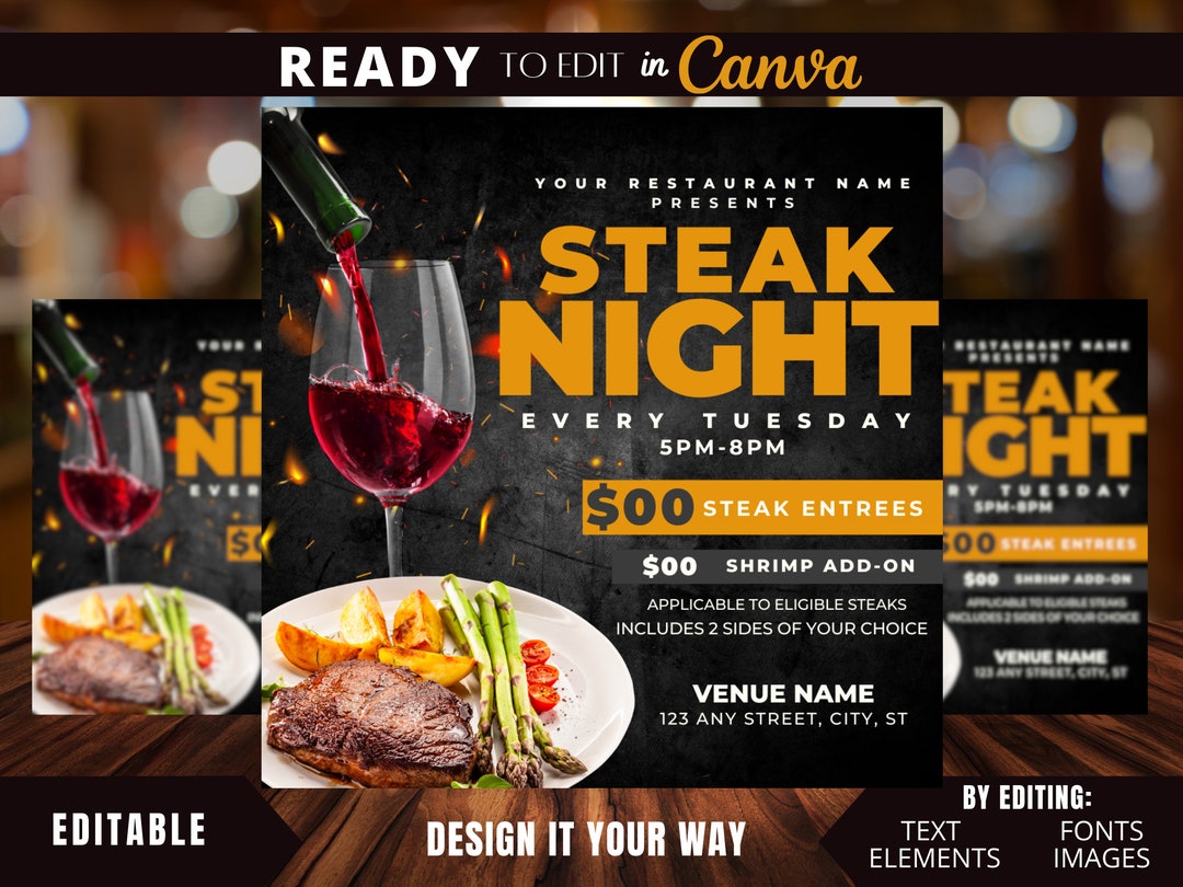 Editable Flyer Template Steak Night Flyer Today's - Etsy
