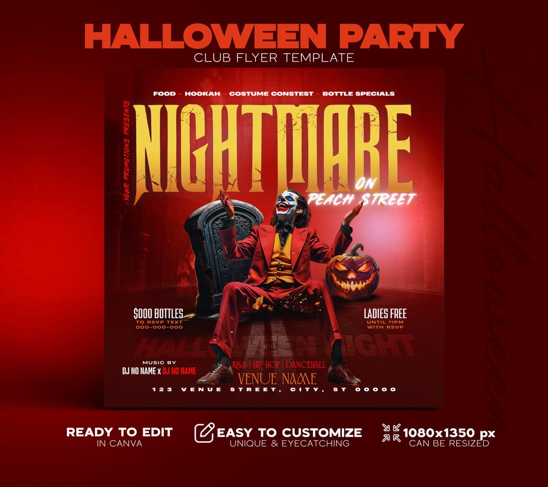 Editable Flyer Template, Nightmare Horror Flyer, Halloween Club Flyer ...
