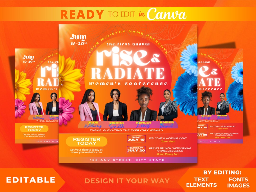 Editable Flyer Template, Rise and Radiate, Womens Conference, Women's ...
