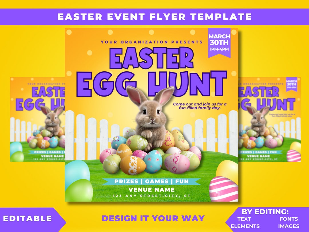 Editable Flyer Template, Easter Egg Hunt, Family and Friends, Community ...