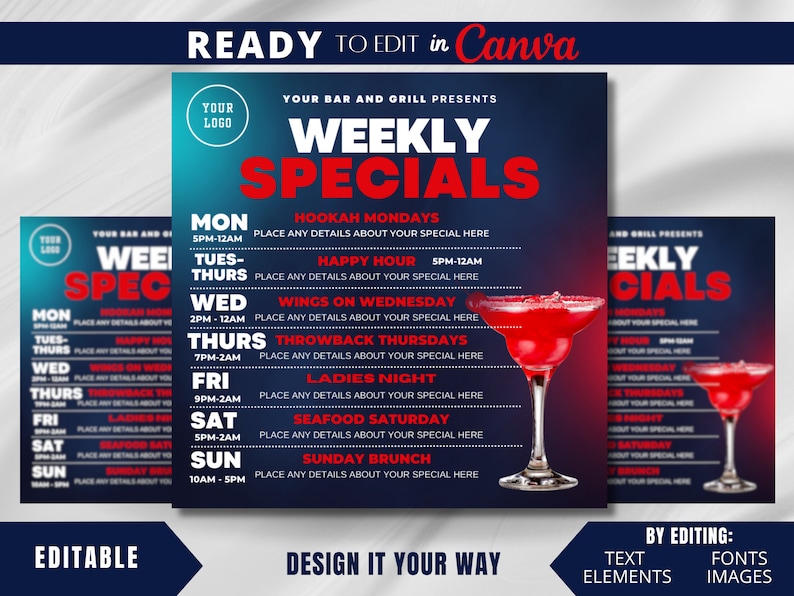 Editable Flyer Template, Weekly Specials, Restaurant Marketing, Bar and ...