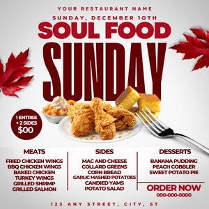 Editable Flyer Template, Soul Food Sunday, Soul Food Flyer, Food Flyer ...
