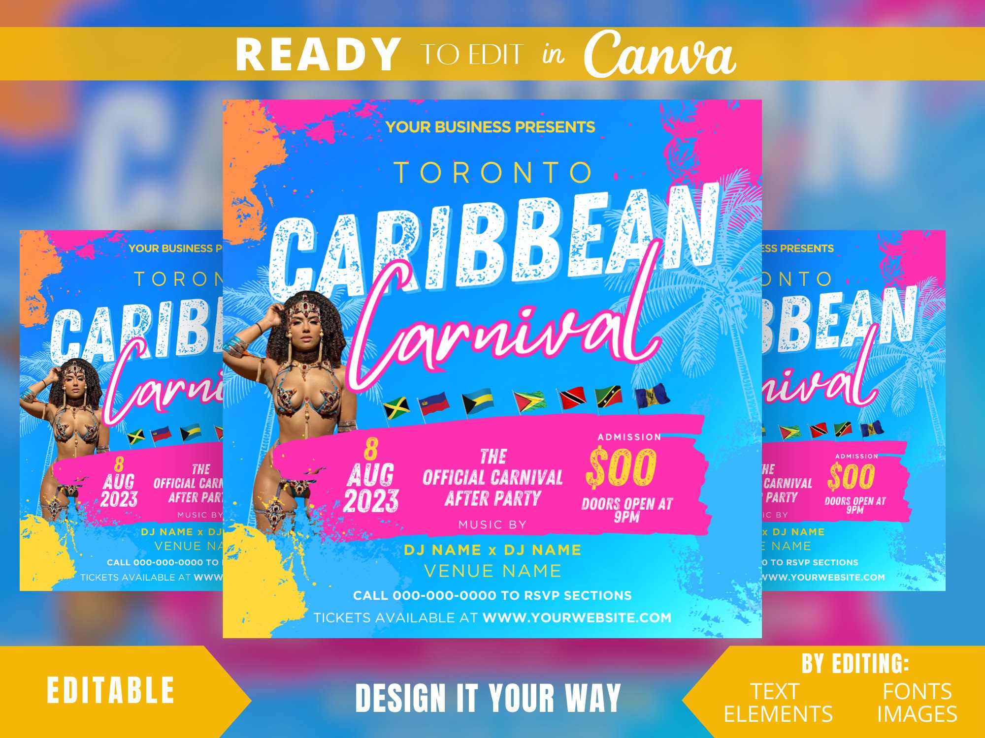 Editable Flyer Template Caribbean Carnival Flyer Bashment - Etsy