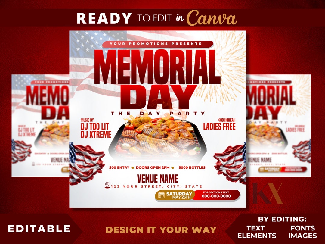 Editable Flyer Template, Memorial Day Weekend, Memorial Day Club Flyer ...