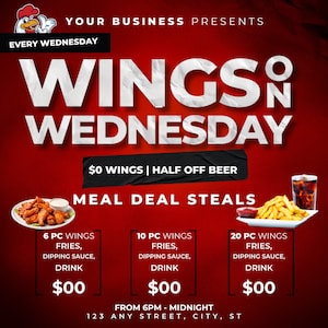 Editable Flyer Template, Wings on Wednesdays, Bar and Grill, Lounge ...
