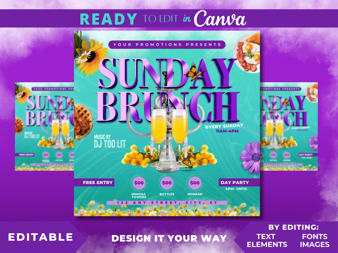 Editable Flyer Template, Spring Sunday Brunch, Club Flyer, Lounge, Bar ...