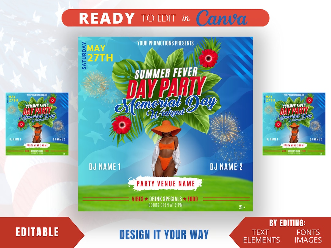 Editable Flyer Template, Memorial Day Party Flyer, Summer Party, Day ...