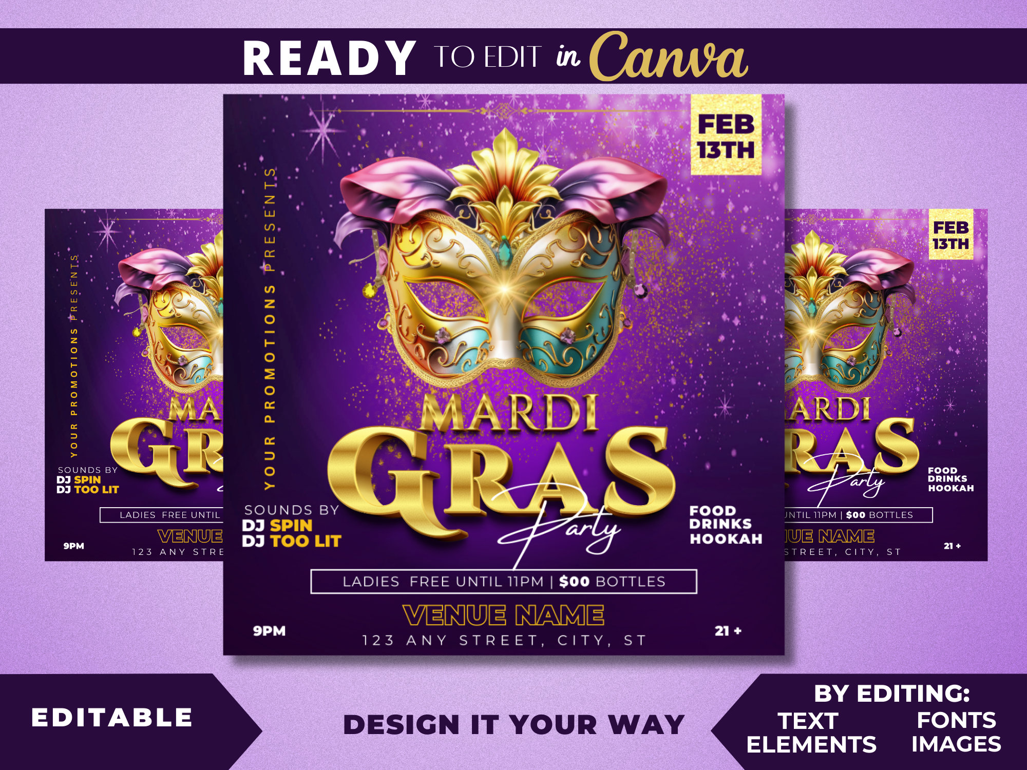Editable Flyer Template, Mardi Gras Flyer, Mardi Gras Party, Fat ...