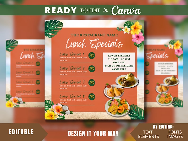 Editable Menu Template Lunch Specials Menu Puerto Rican - Etsy