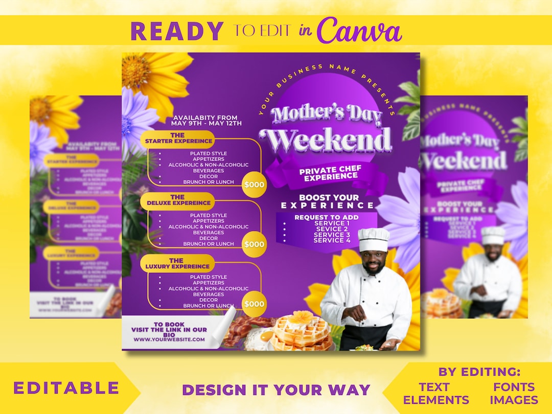 Editable Flyer Template, Chef Flyer, Private Chef, Chef Marketing, Chef ...