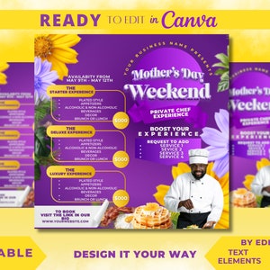 Editable Flyer Template, Chef Flyer, Private Chef, Chef Marketing, Chef ...