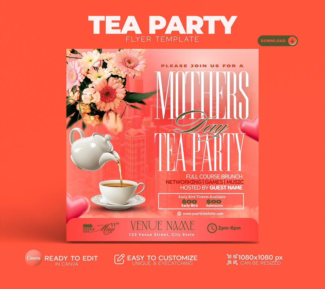 Editable Flyer Template, Mommy and Me High Tea, Mothers Day Tea Party ...