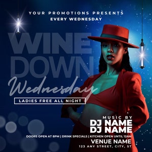 Editable Flyer Template, Wine Down Wednesdays, Luxury Wine Flyer, Club ...