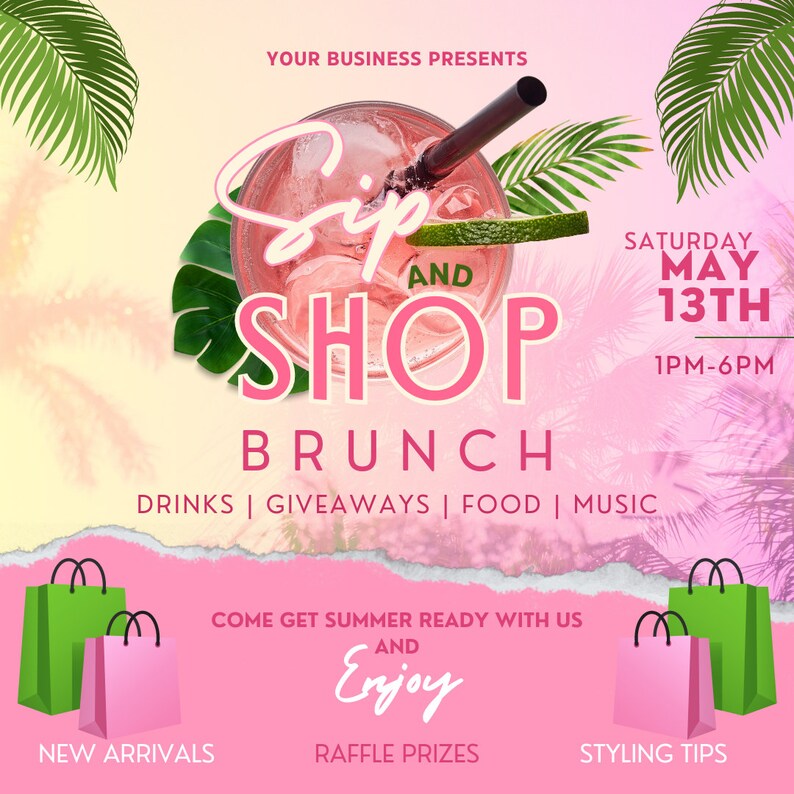 Editable Flyer Template Tropical Sip and Shop Pop up Shop - Etsy