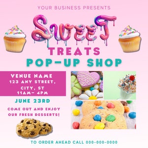 Editable Flyer Template, Sweet Treats Pop up Shop, Sweets Shop 3D ...