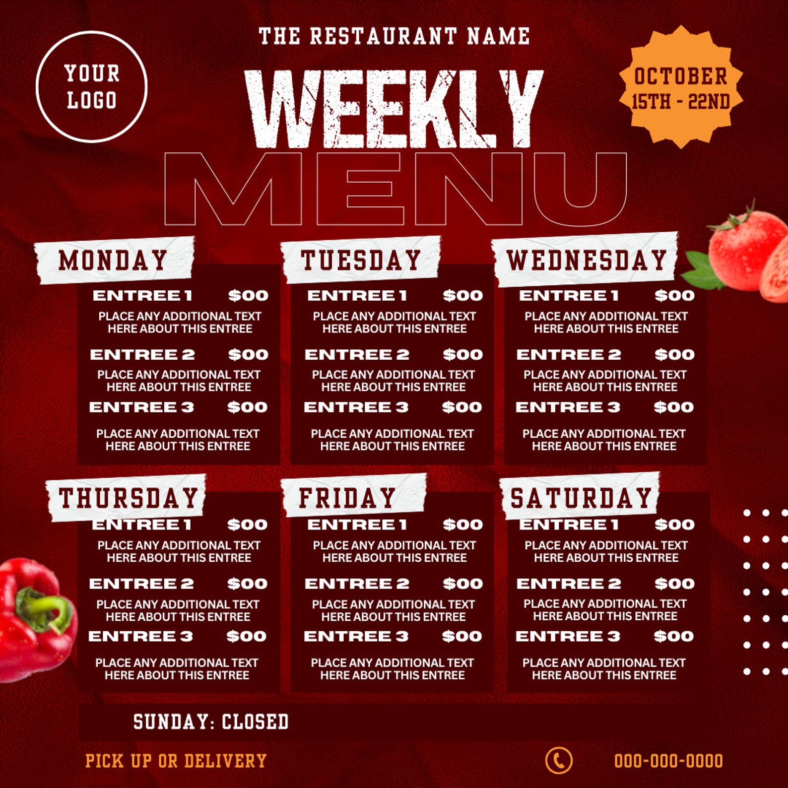 Editable Flyer Template Weekly Menu Restaurant Marketing - Etsy