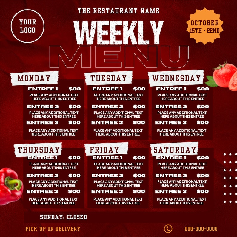 Editable Flyer Template, Weekly Menu, Restaurant Marketing, Menu, Food ...