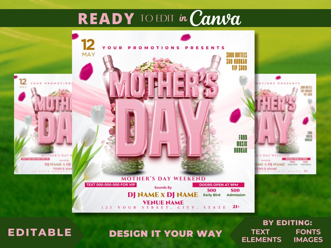 Editable Flyer Template, Mother's Day Party, Club Party Flyer, Mother's ...