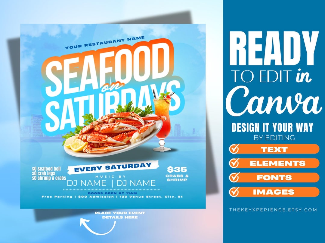 Editable Flyer Template, Seafood Saturdays, Seafood Feast, Seafood ...