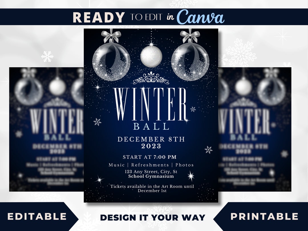 Editable Flyer Template, Winter Ball, Winter Formal, Winter School ...
