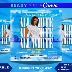 Editable Flyer Template, Luxury All White Day Party Flyer, Club Flyer ...