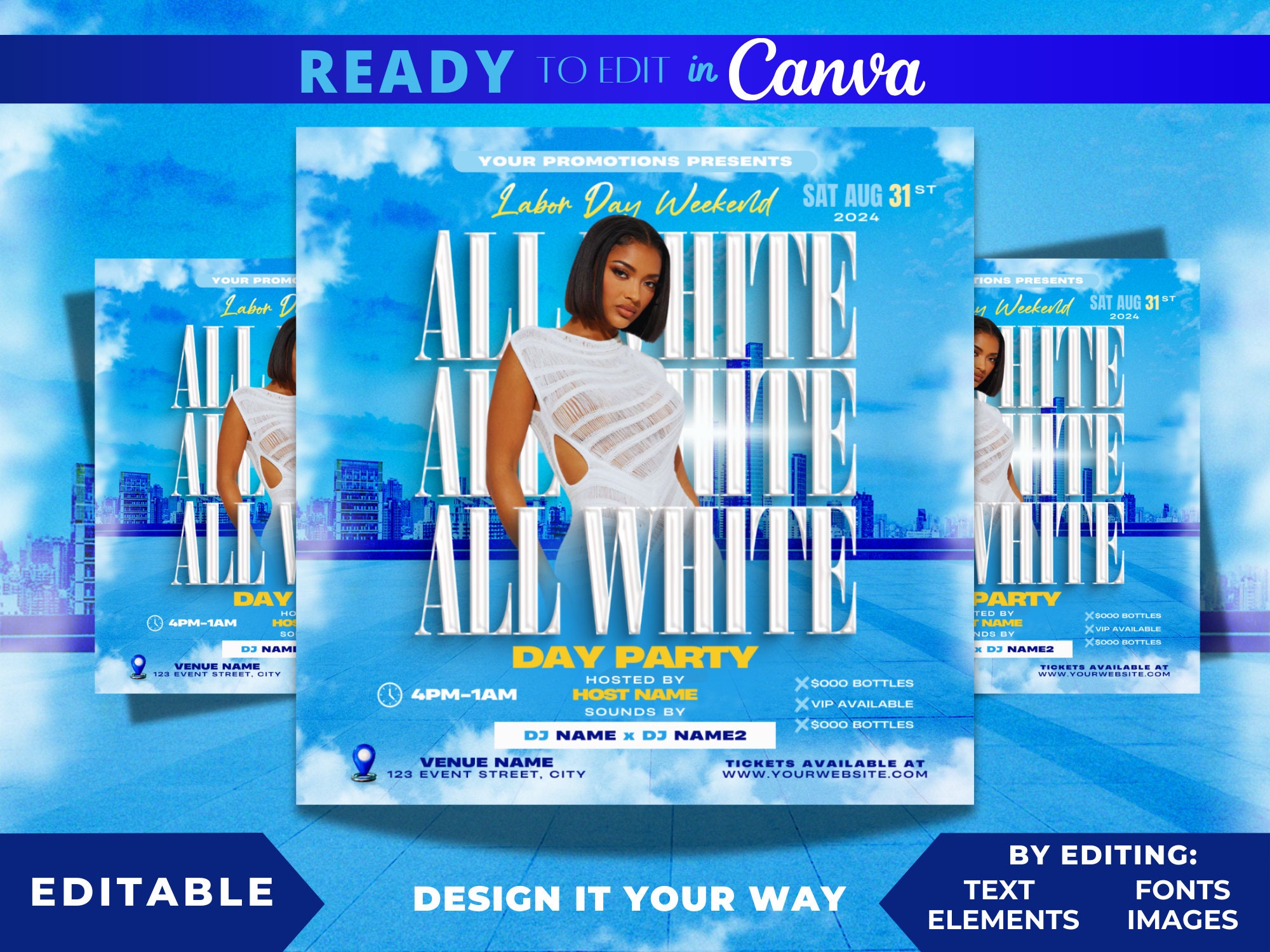 Editable Flyer Template, Luxury All White Day Party Flyer, Club Flyer ...