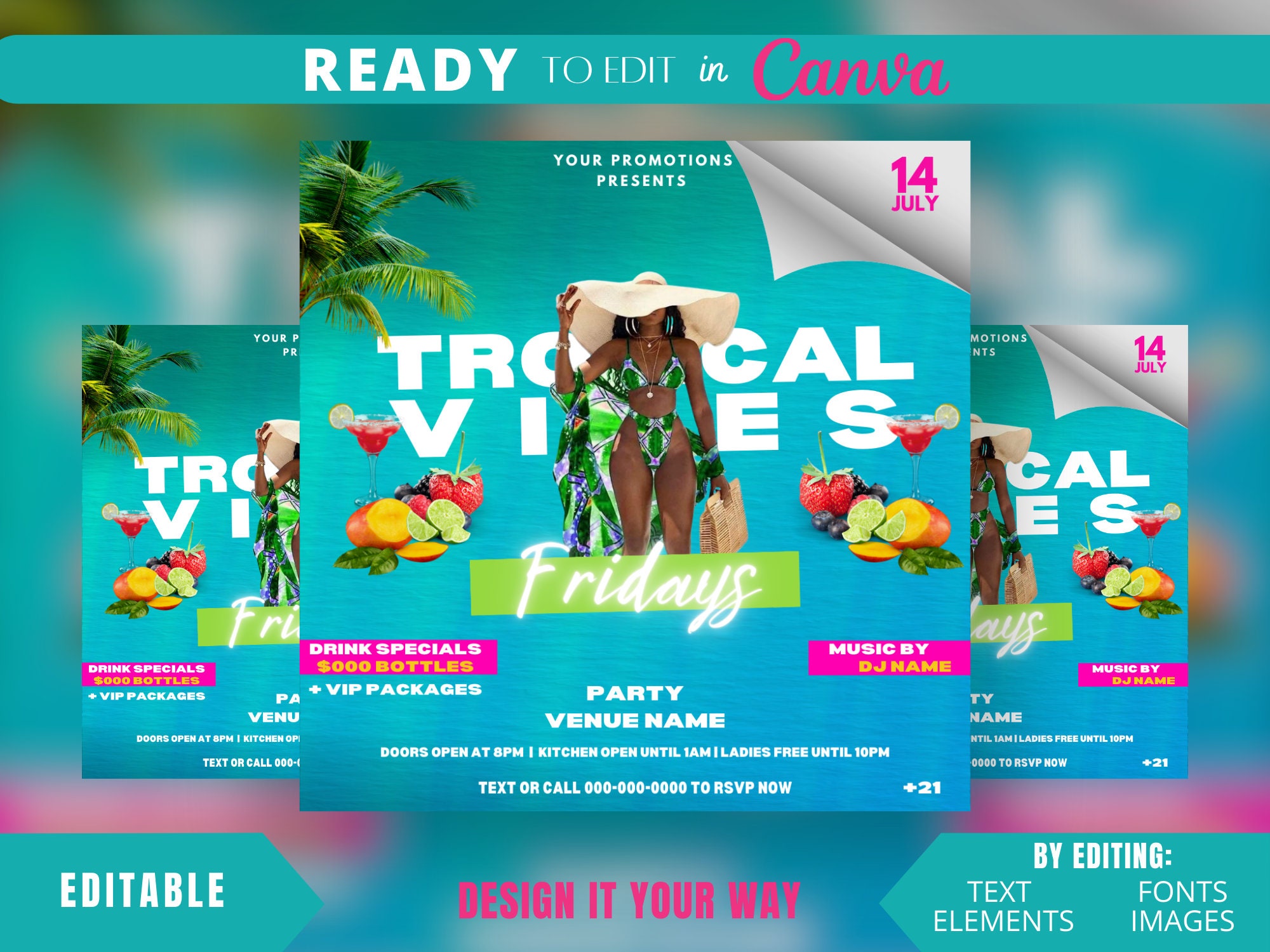Editable Flyer Template Tropical Vibes Party Flyer Tropical - Etsy