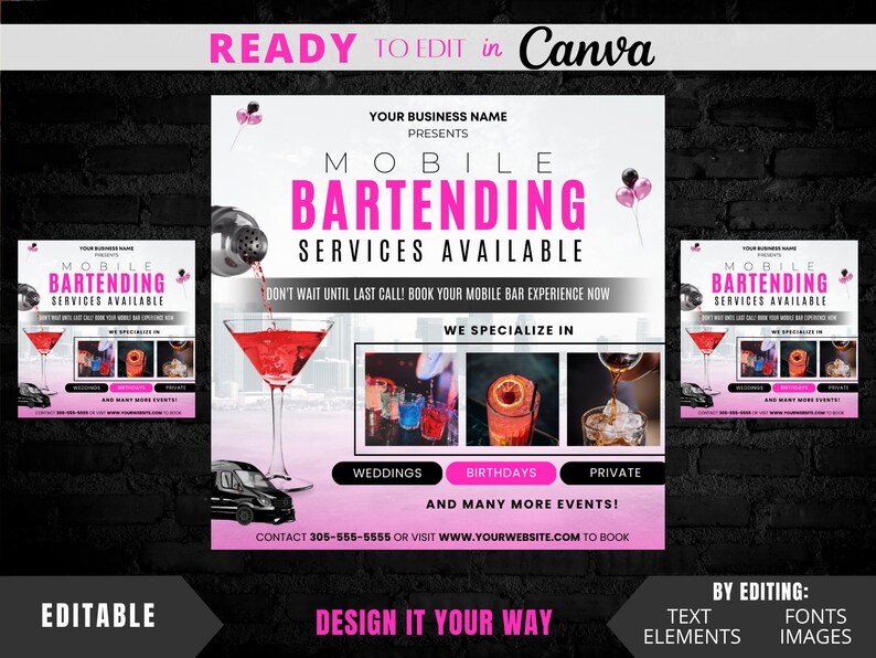 Editable Flyer Template Mobile Bartending Bartending Flyer - Etsy