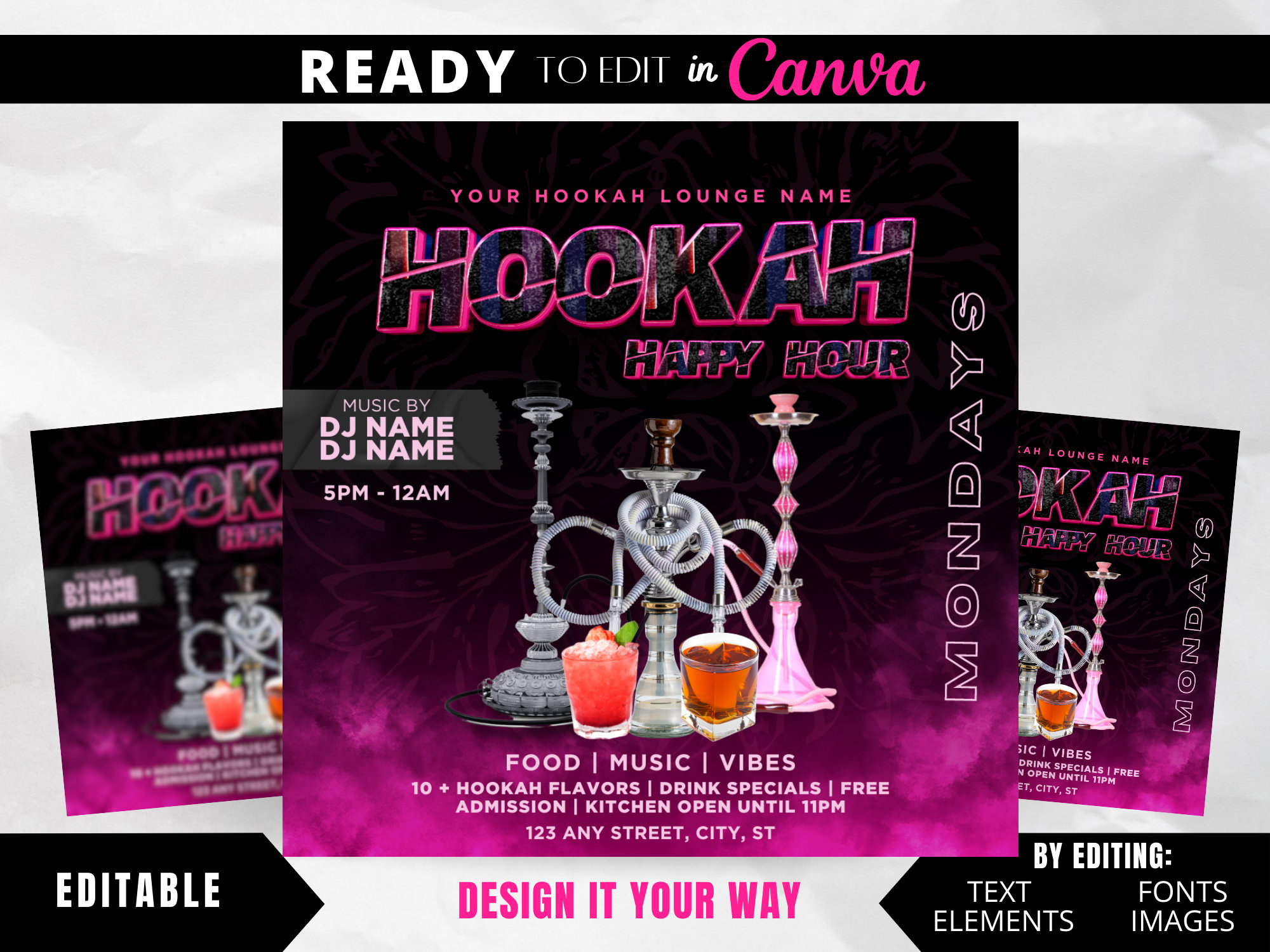 Editable Flyer Template, Bar and Grill Events, Club Flyers, Hookah ...