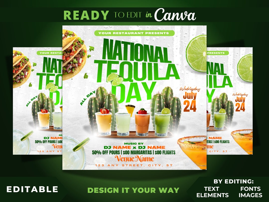 Editable Flyer Template, National Tequila Day, Tequila Flyer, Bar and ...