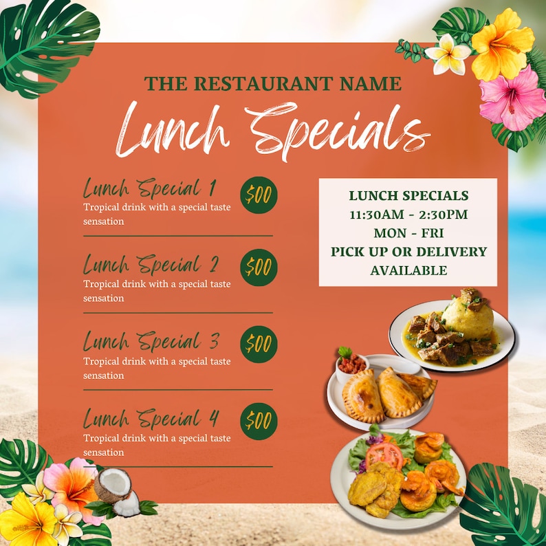 Editable Menu Template Lunch Specials Menu Puerto Rican - Etsy