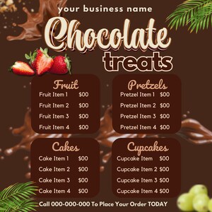 Editable Flyer Template, Sweet Treats Price List, Chocolate Menu ...