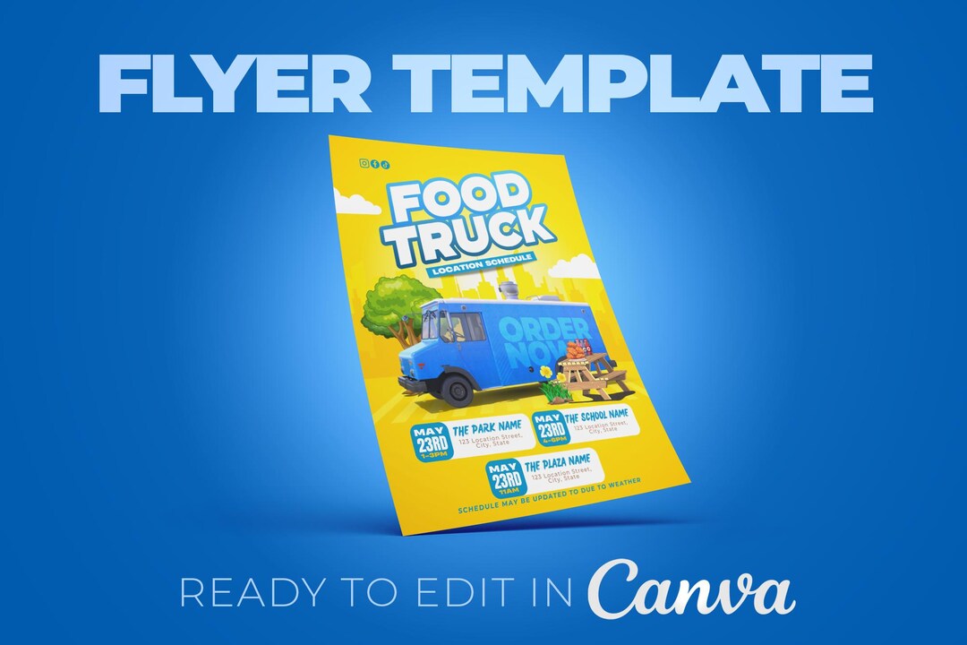 Editable Flyer Template, Food Truck Flyer, Food Truck Schedule, Food ...