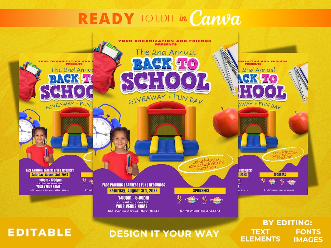Editable Flyer Template, Backpack Giveaway, Back to School Event, Back ...